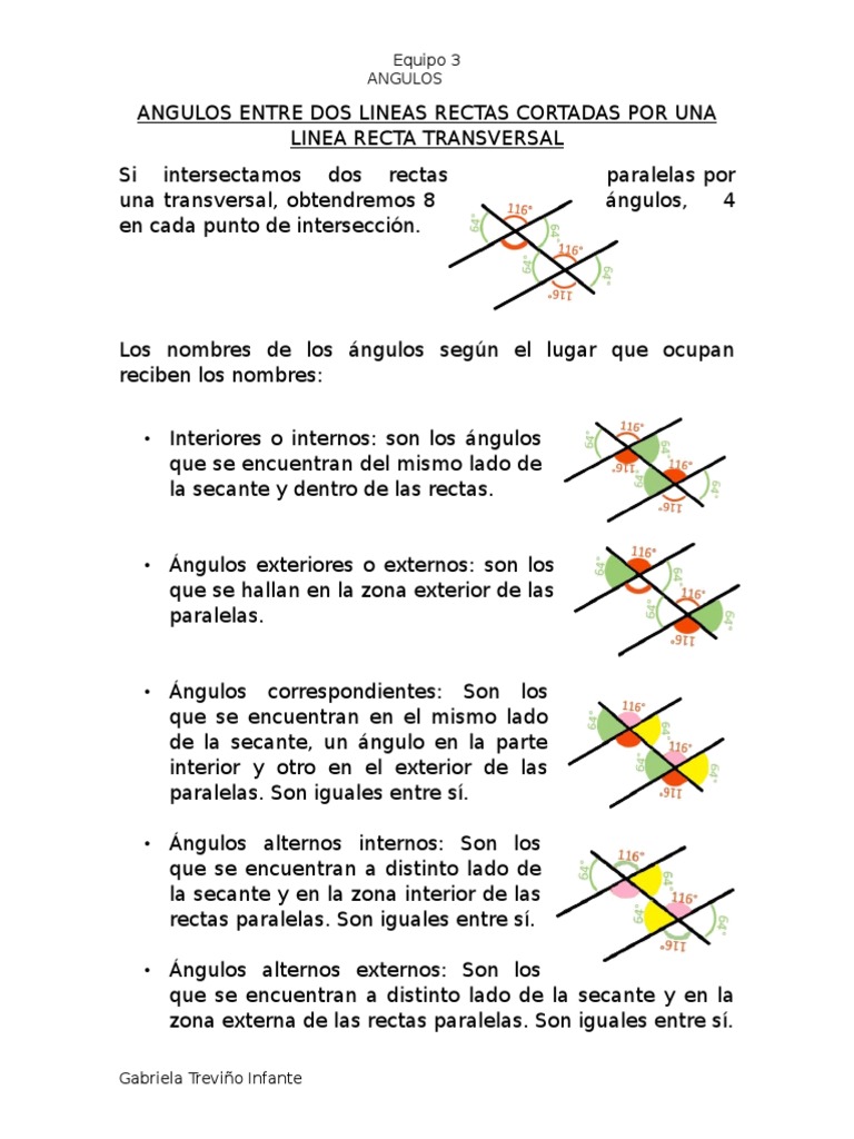Angulos Entre Dos Lines Rectas Cortadas Por Una Linea Recta Transversal ...