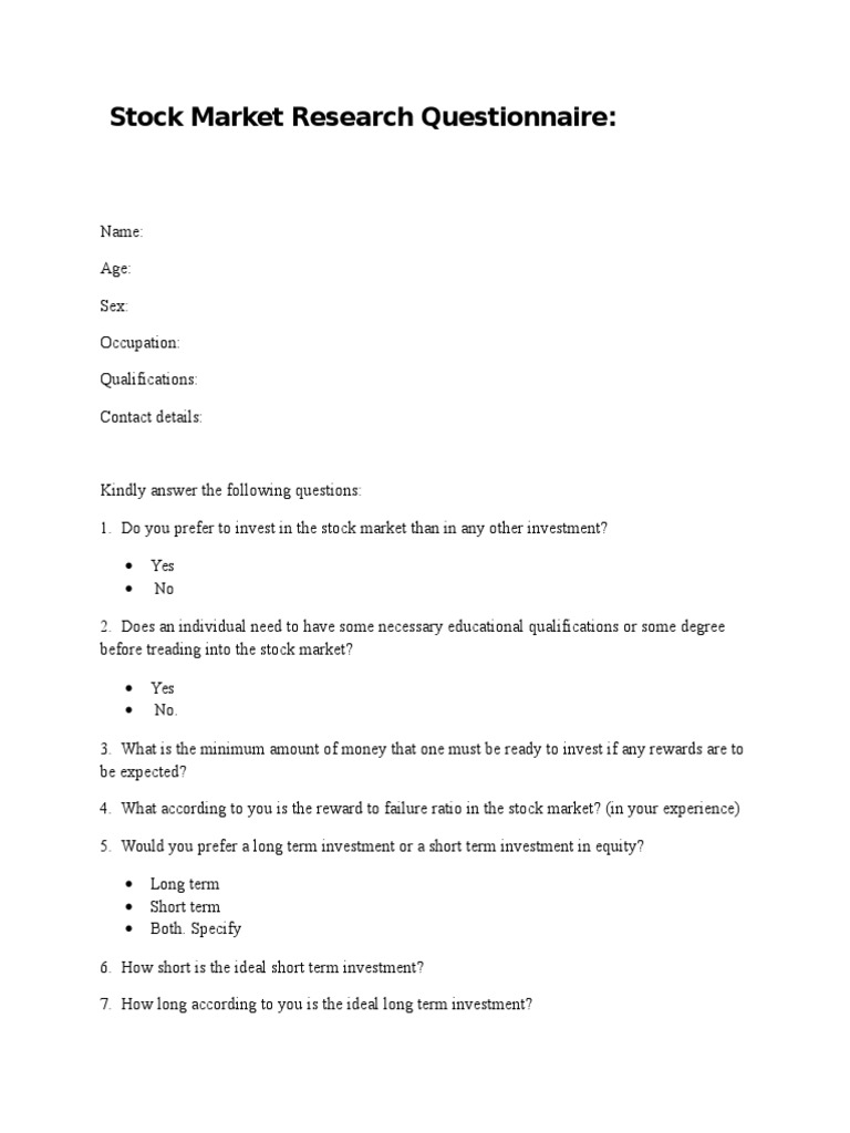 Stock Market Research Questionnaire | PDF | Stocks | Stock Market