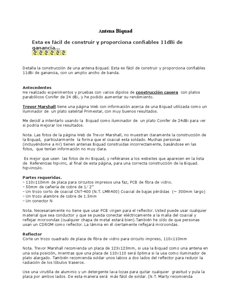 Antena Biquad | PDF | Antena (Radio) | Placa de circuito impreso