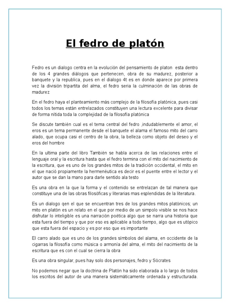 DIALOGO PLATONICO El fedro | Platón | Soul