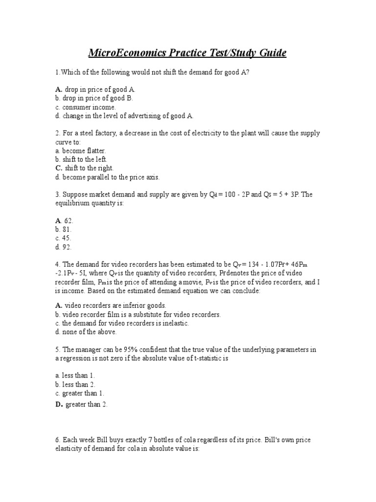 MicroEconomics Practice Test | PDF | Oligopoly | Demand