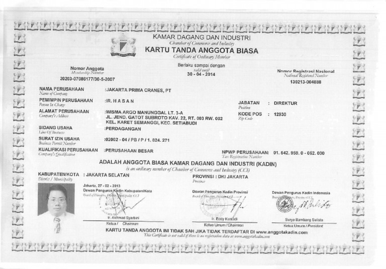 Kartu Tanda Anggota Kadin | PDF
