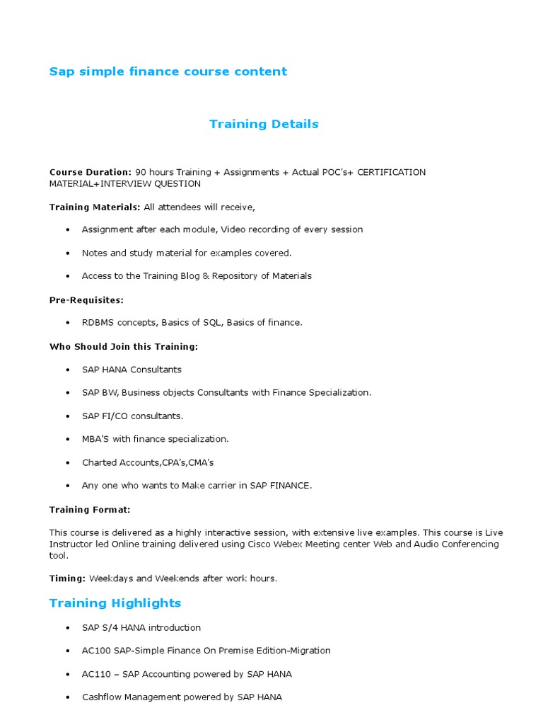 S4 HANA Training Syllabus | PDF | Communication | Information Technology