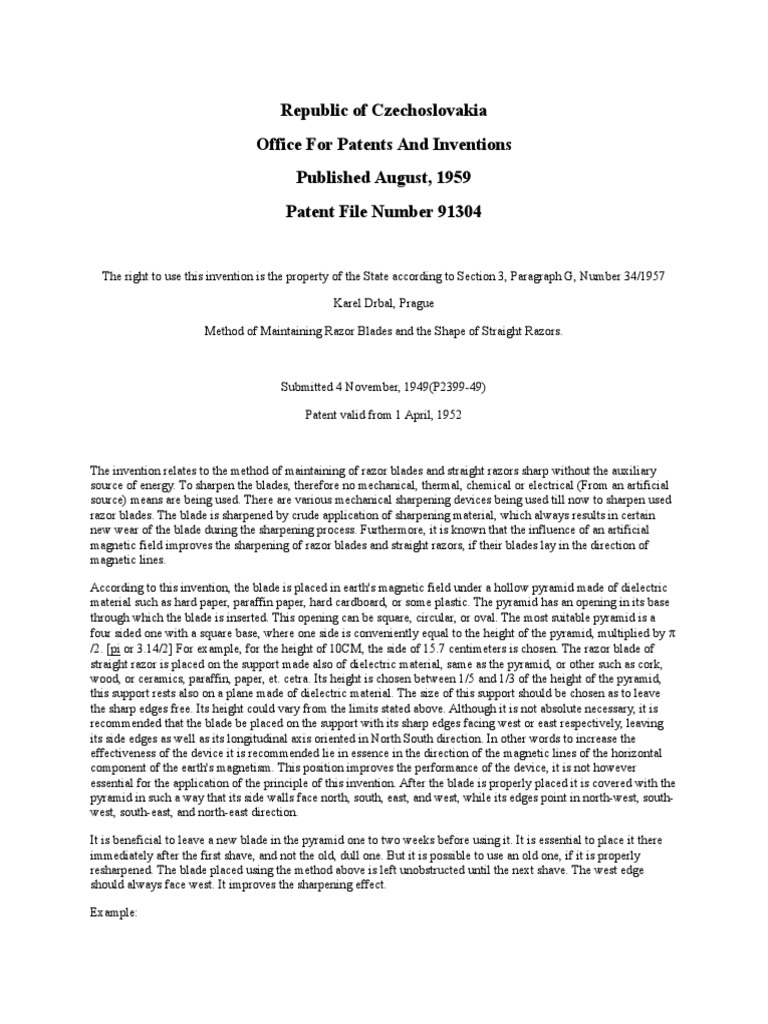 DR BL Pyramid Power Patent | PDF | Shaving | Razor