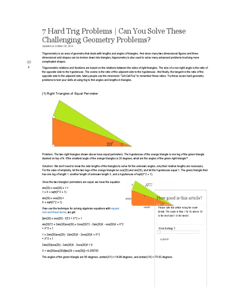 7 Hard Trig Problems - Can You Solve These Challenging Geometry | PDF ...