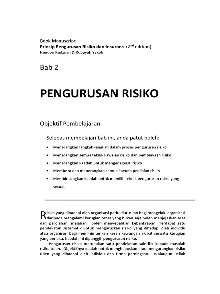 Bab 2 Pengurusan Risiko | PDF