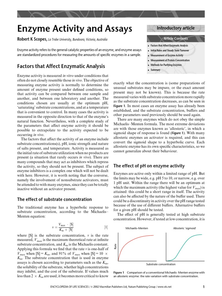 Enzyme Activity and Assays | PDF | Enzyme Assay | Product (Chemistry)
