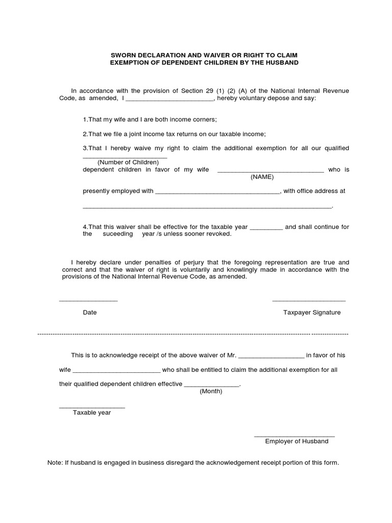 Sworn Declaration and Waiver or Right To Claim Form | PDF