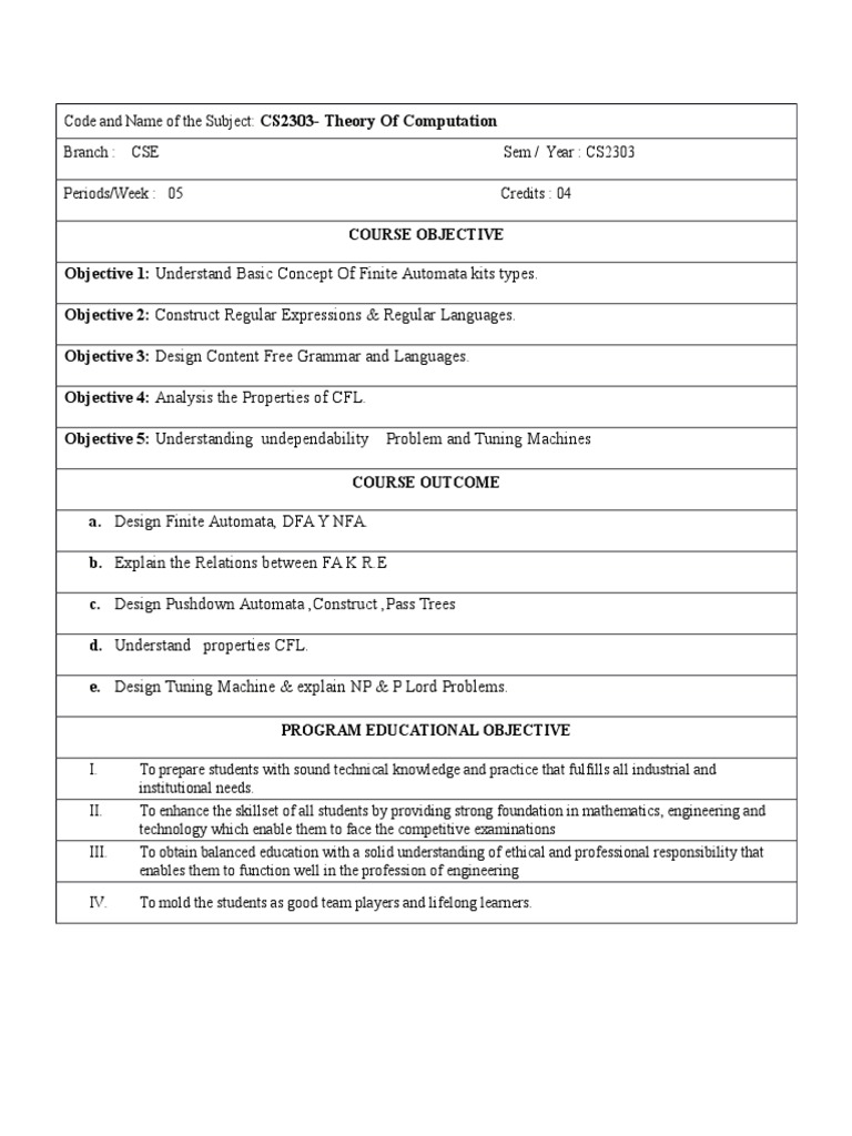 PO and PEO | PDF | Theory Of Computation | Engineering