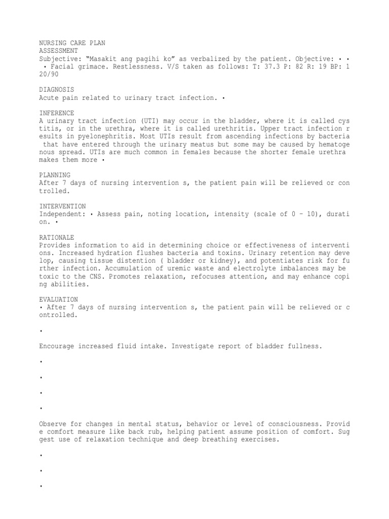 Nursing Care Plan Uti | PDF | Self-Improvement | Science & Mathematics