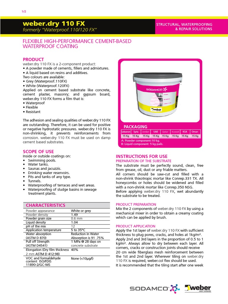 Weber Dry 110 FX: Flexible High-Performance Cement-Based Waterproof ...