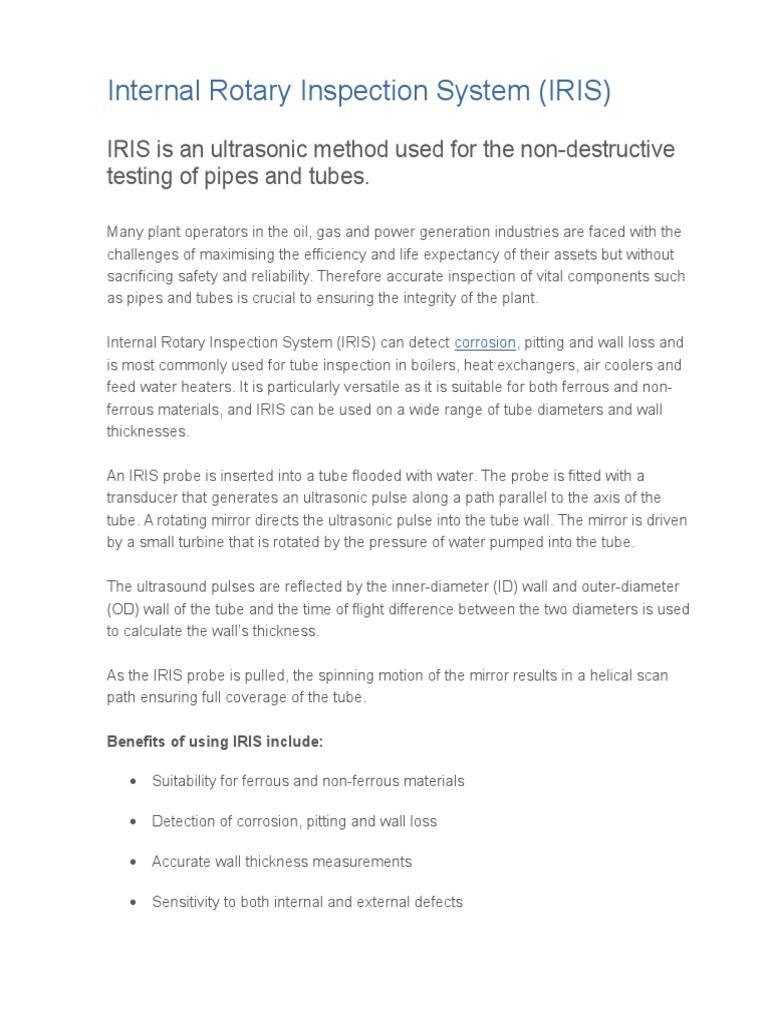 Internal Rotary Inspection System | Ultrasound | Building Engineering
