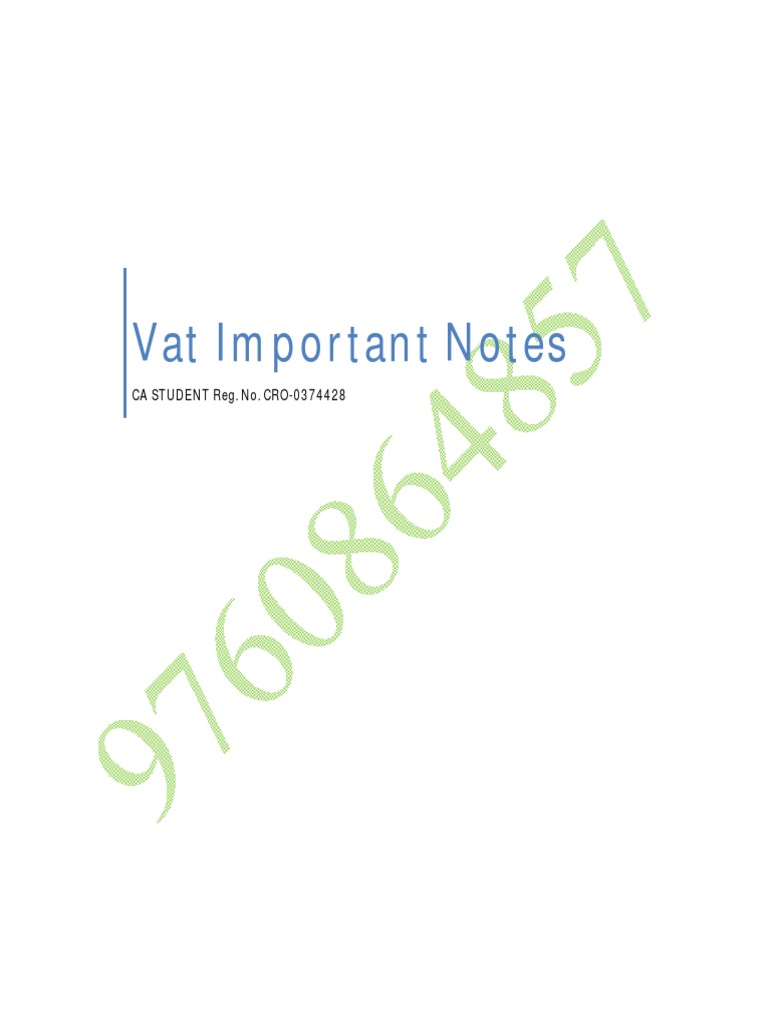 Vat Notes For CA Finals Ipcc Nov15 | PDF | Value Added Tax | Invoice
