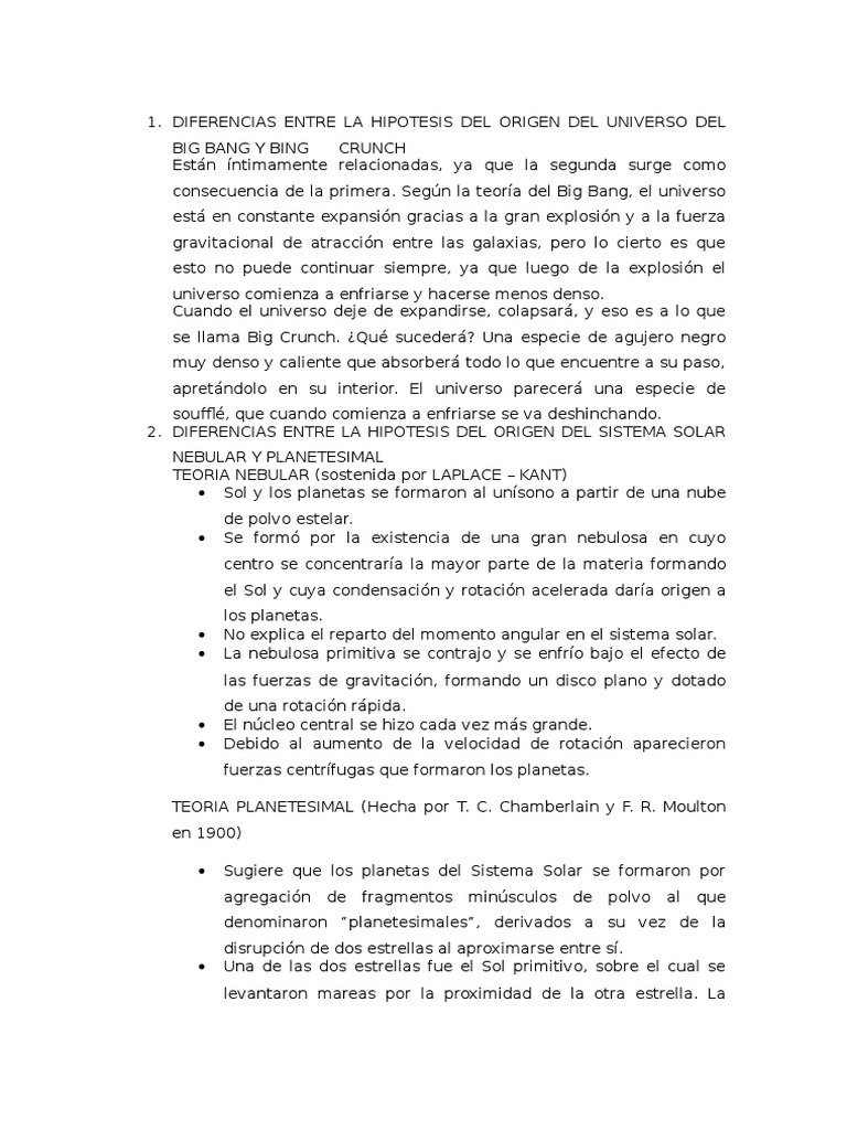 Diferencias Entre La Hipotesis Del Origen Del Universo Del Big Bang y ...