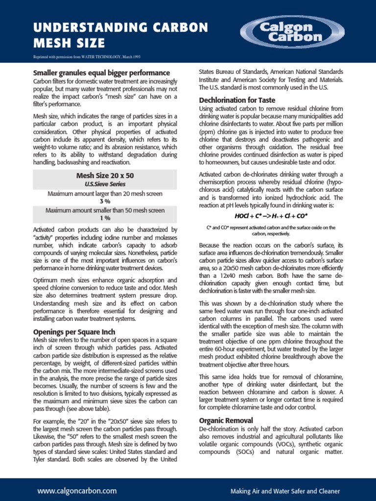 Understanding Carbon Mesh Size | PDF | Adsorption | Chlorine