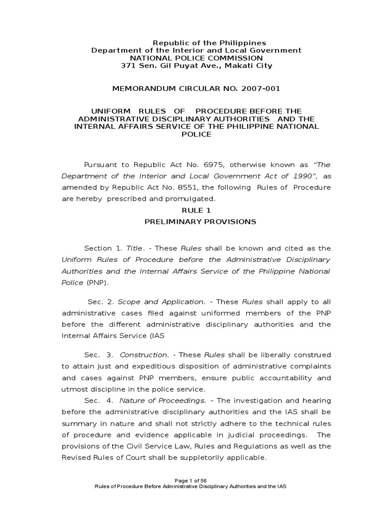 Napolcom MC No. 2007-001 | PDF | Law