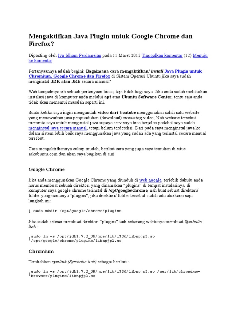 Mengaktifkan Java Plugin Untuk Google Chrome Dan Firefox | PDF