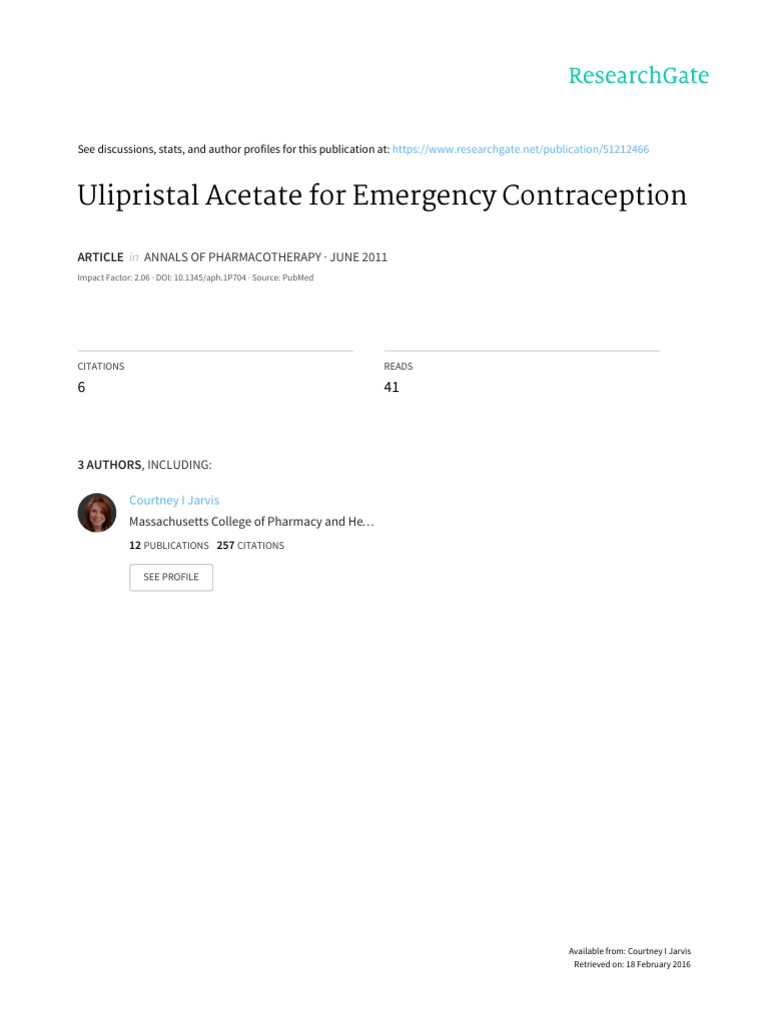 Ulipristal Acetate for Emergency Contraception | Pharmaceutical ...