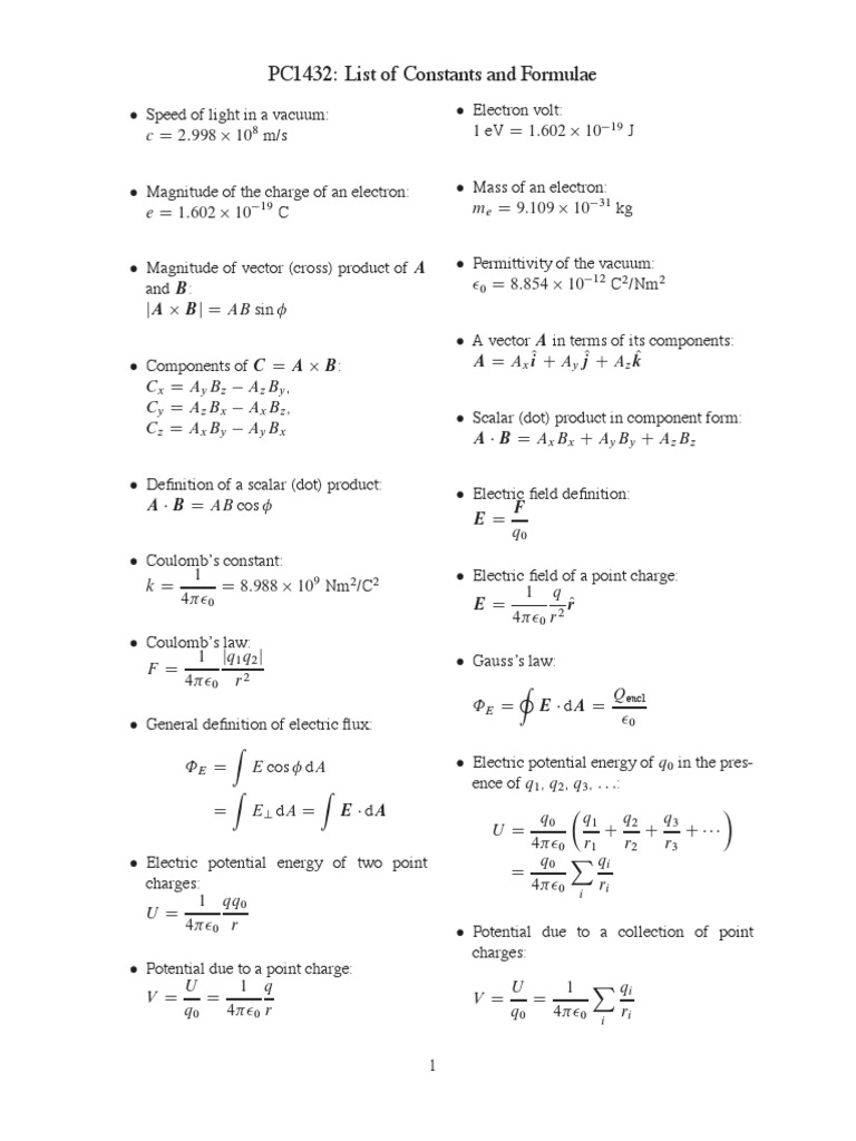 Formula-Sheet For Mid-Term Test | PDF | Electric Field | Series And ...