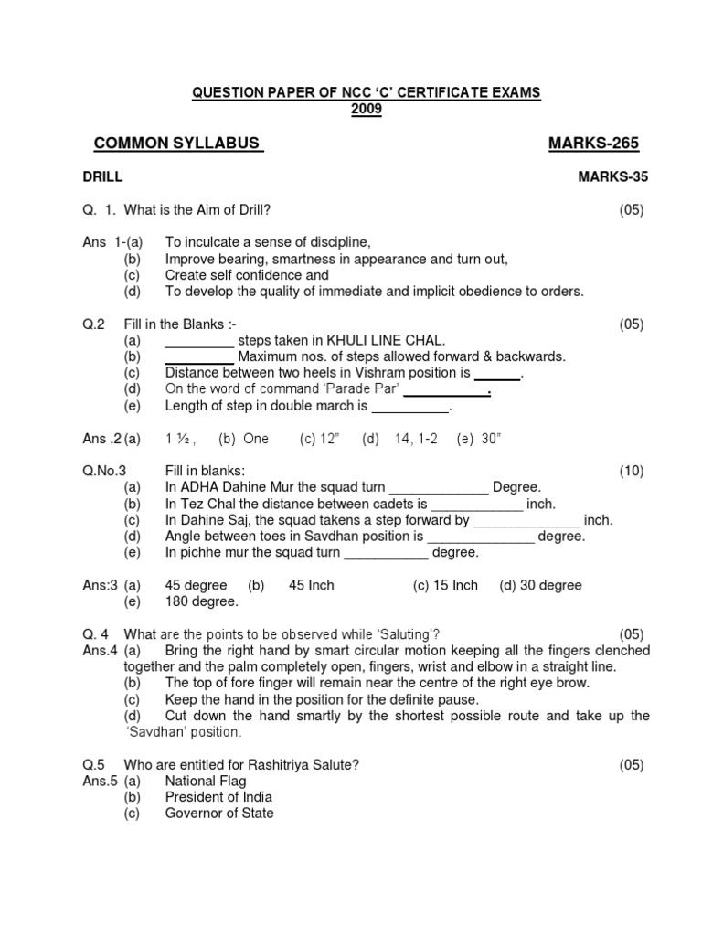 NCC 'C' Certificate Exam Question Paper 2009: Common Syllabus | PDF ...