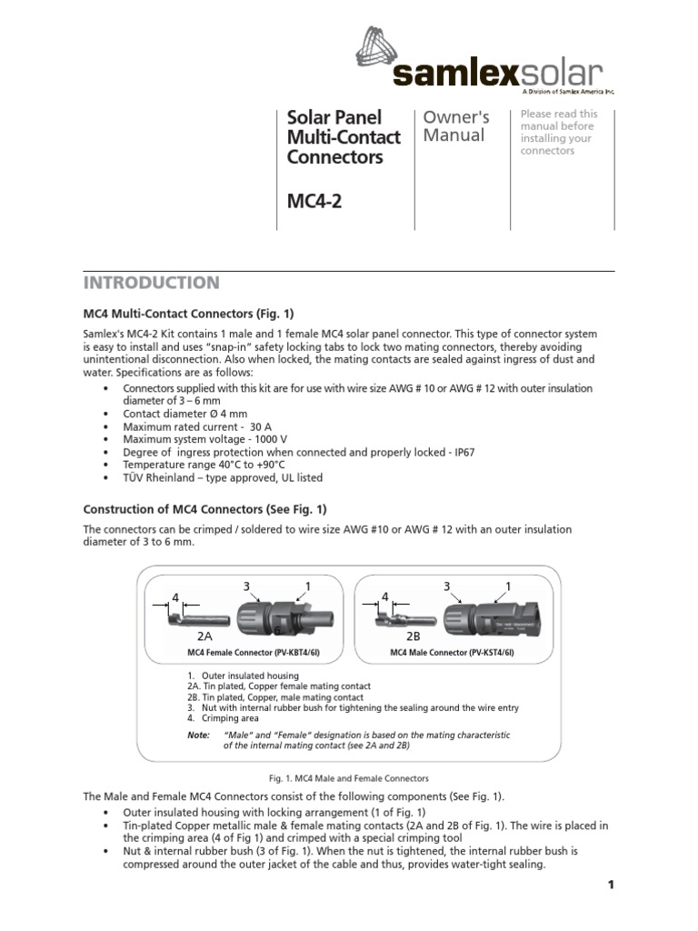 Mc4-2 Connectors Kit Manual Jan2010 | PDF | Electrical Connector ...
