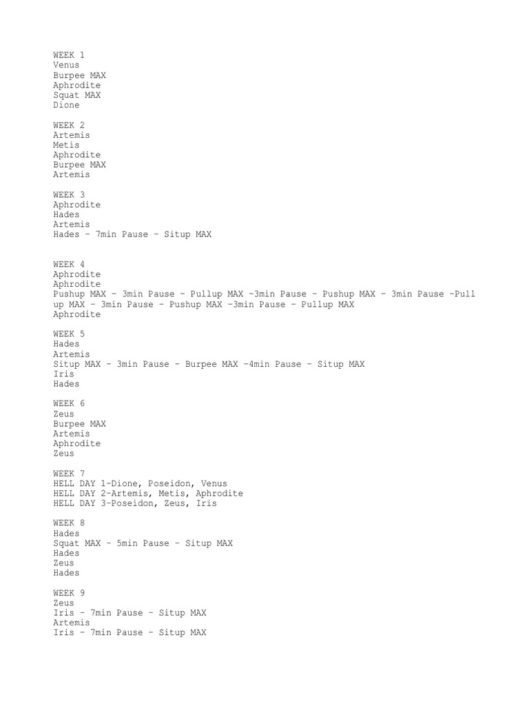 Freeletics 15 Weeks Workout UNFINISHED | PDF | Zeus | Aphrodite