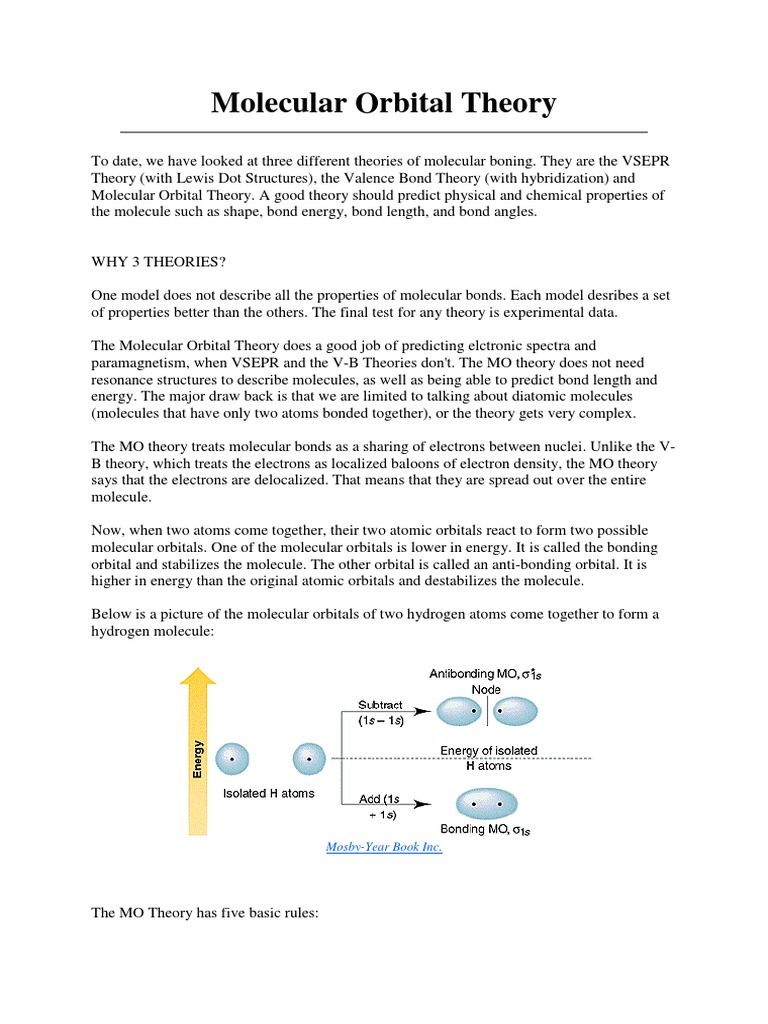 Molecular Orbital Theory | PDF | Molecular Orbital | Chemical Bond