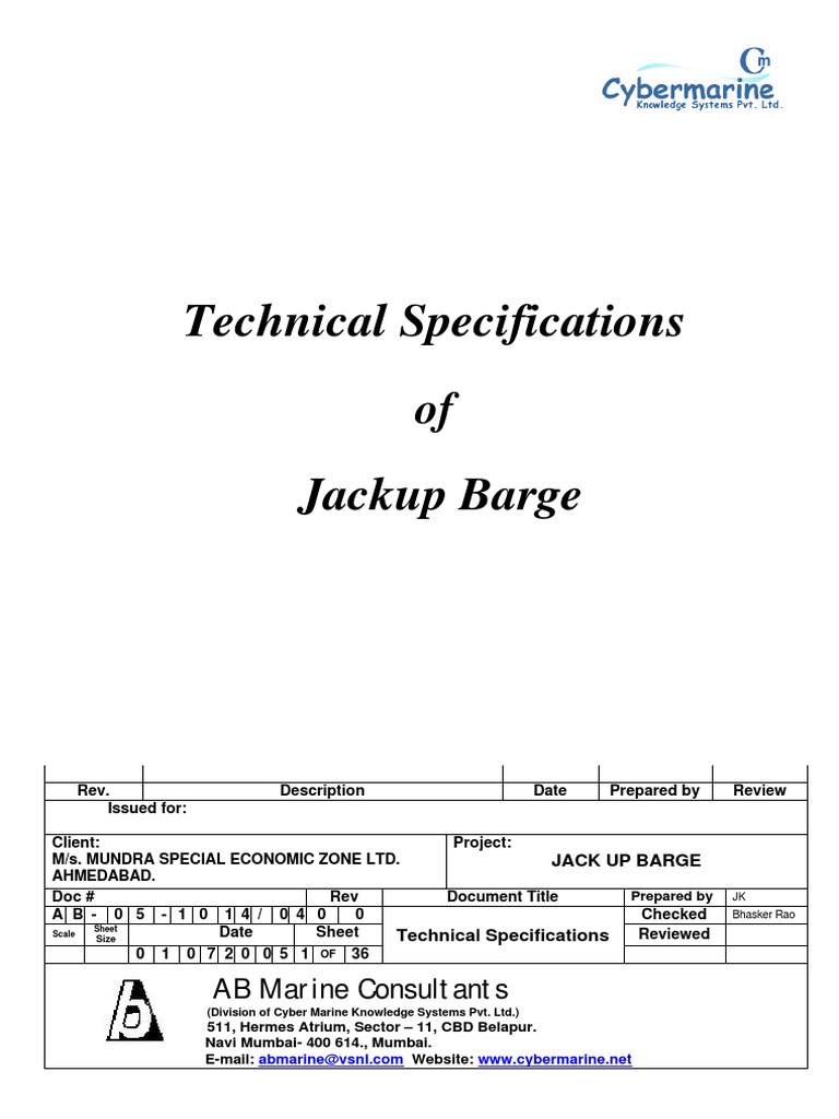 Jackup Barge Technical Specifications | PDF | Anchor | Deep Foundation
