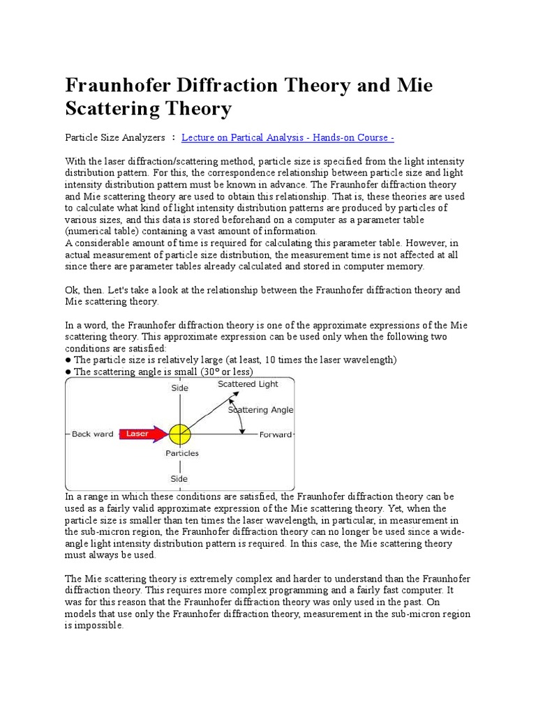 Fraunhofer Diffraction Theory and Mie Scattering Theory | PDF ...
