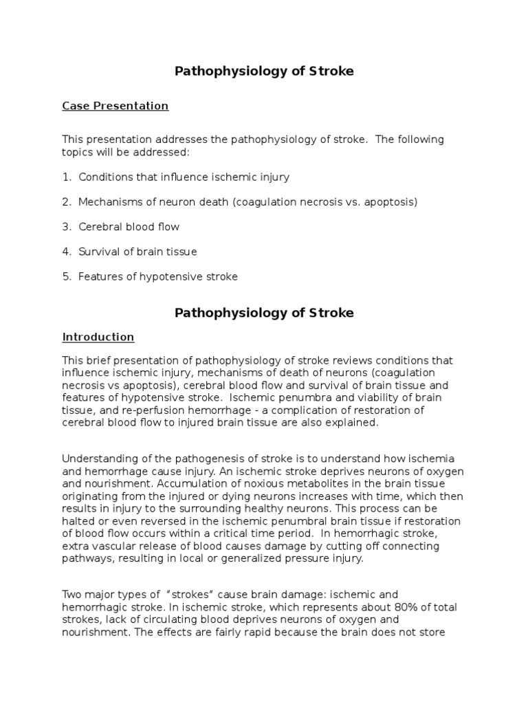Pathophysiology of Stroke | Download Free PDF | Ischemia | Stroke