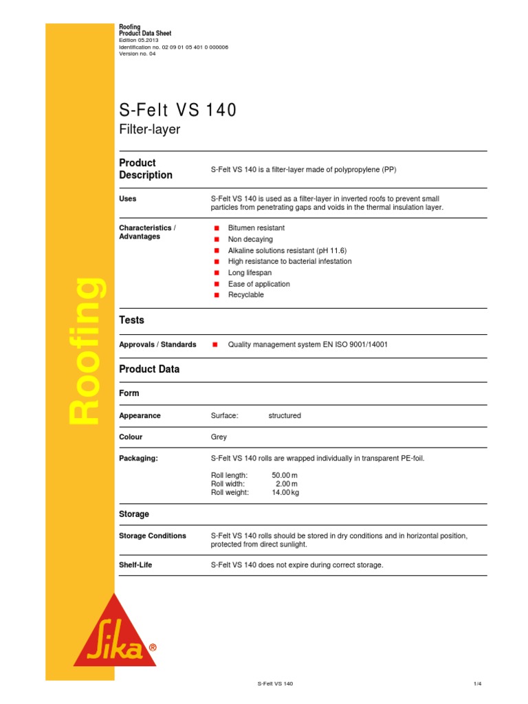 S-Felt Vs 140 PDS Sika Sarnafil | Download Free PDF | Industries | Building Engineering