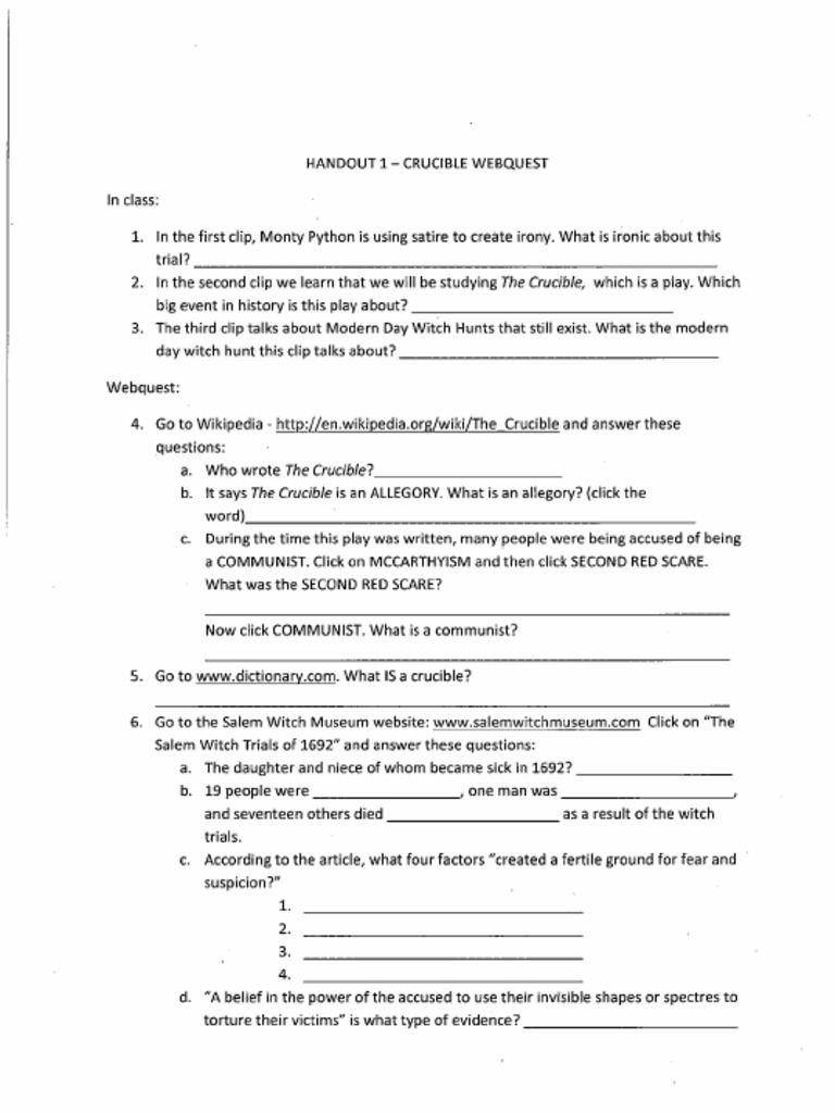 Crucible Webquest Worksheet | PDF