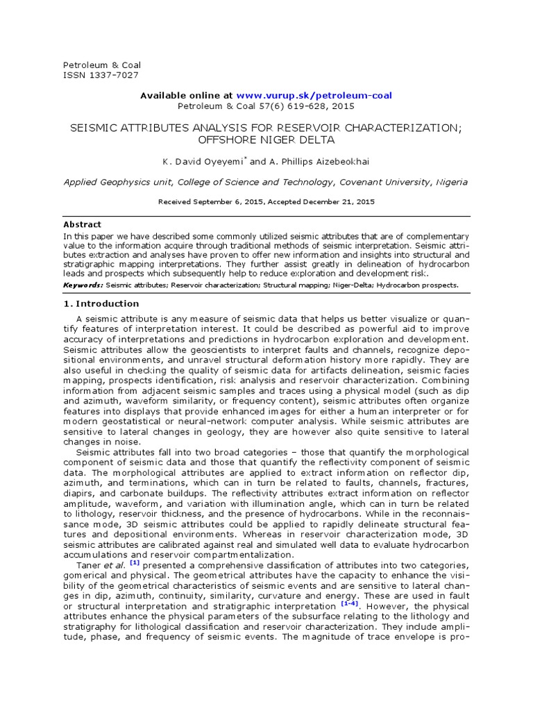 Reservoir Characterization Offshore Niger Delta | PDF | Reflection ...
