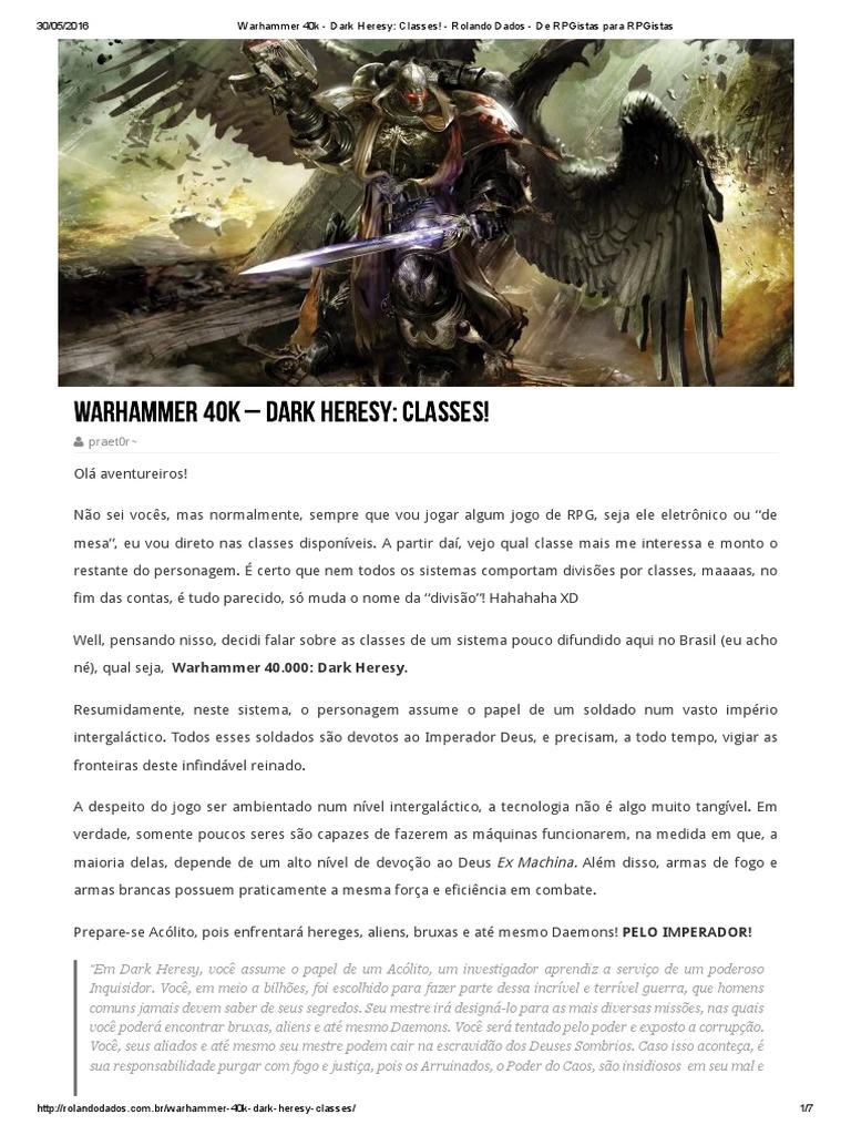 Classes de Dark Heresy em Warhammer 40k | PDF | Jogos de RPG | Religião ...