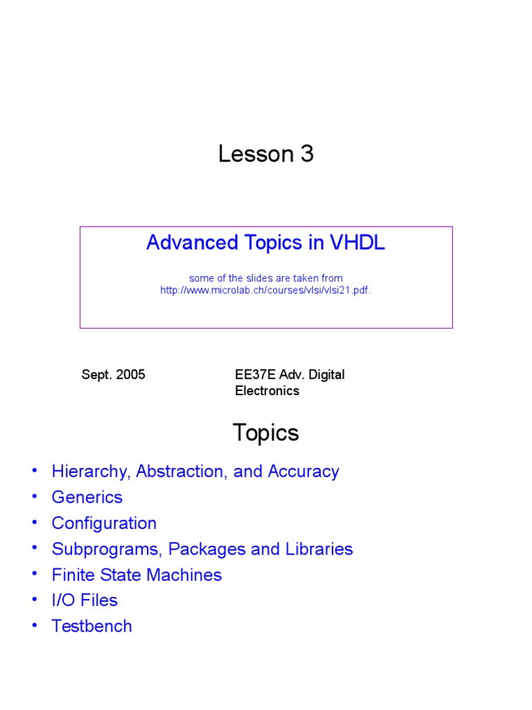 VHDL Advanced Topics Lesson | PDF | Component Based Software ...