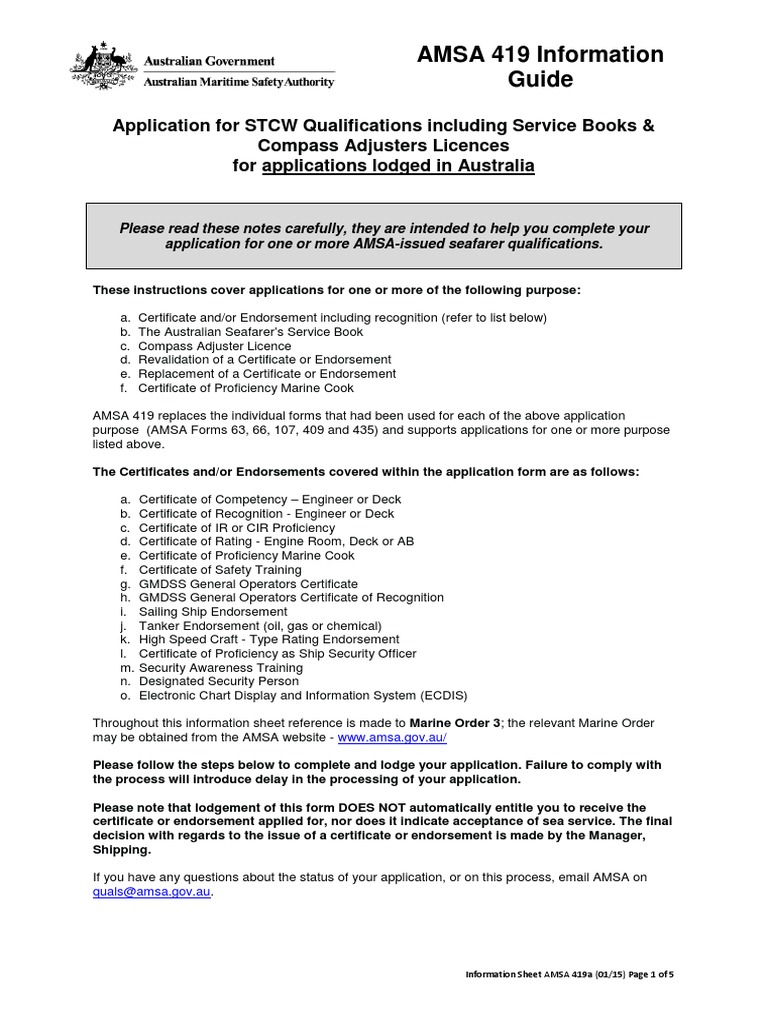 AMSA 419 Information Guide | PDF | Identity Document | Transport