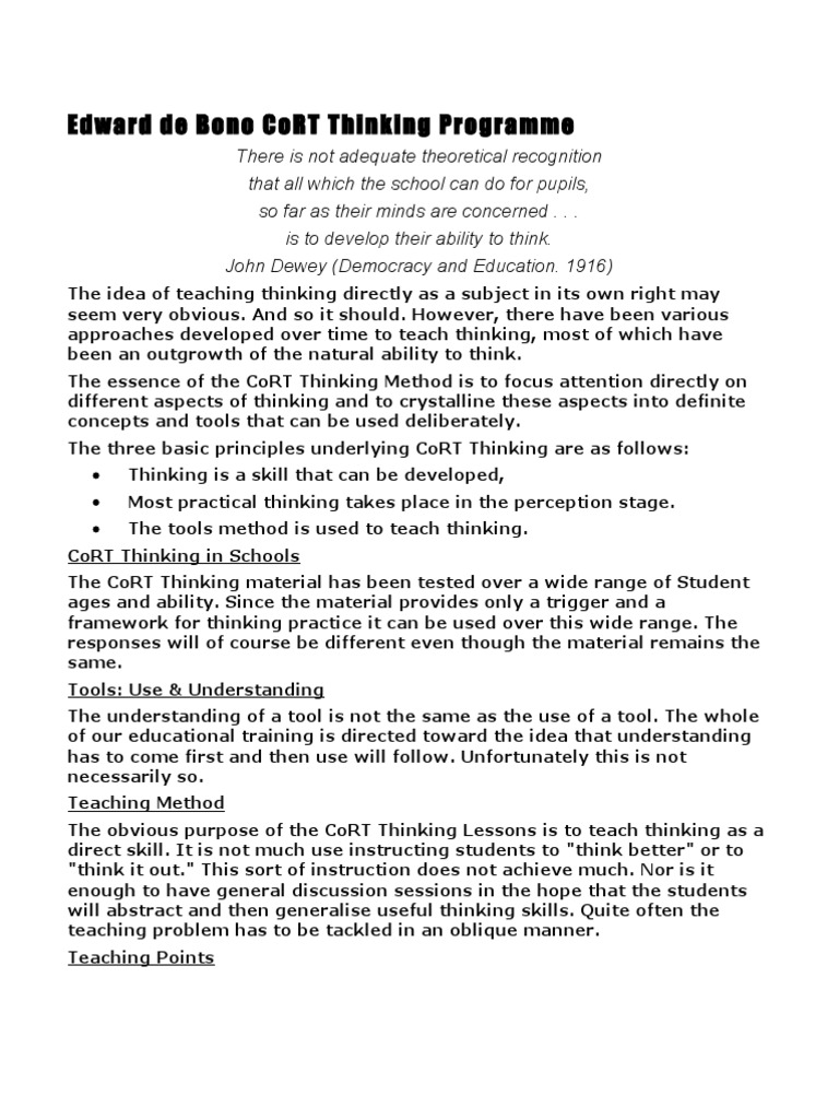 CoRT Thinking Programme Overview | PDF | Career & Growth
