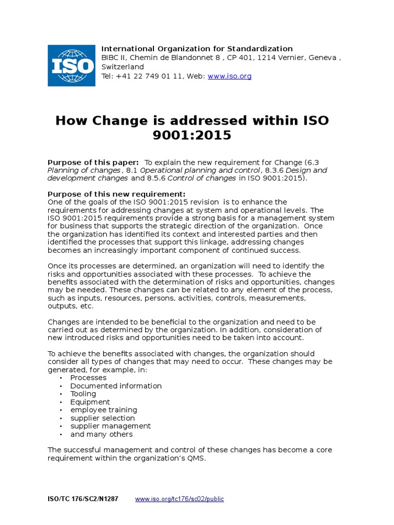 How Change Is Addressed Within ISO 9001:2015: International ...