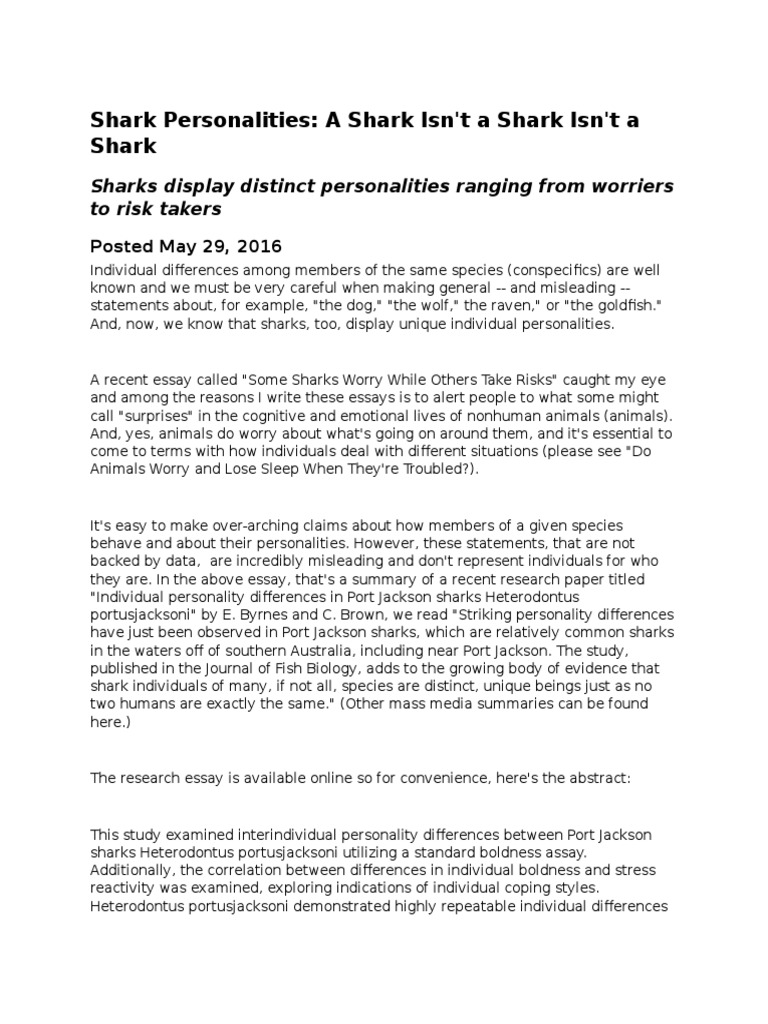 Shark Personalities | PDF | Coping (Psychology) | Stress (Biology)