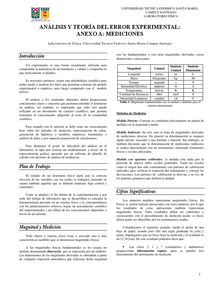 ANALISIS Y TEORIA DEL ERROR EXPERIMENTAL A.pdf | Medición | Unidades de medida