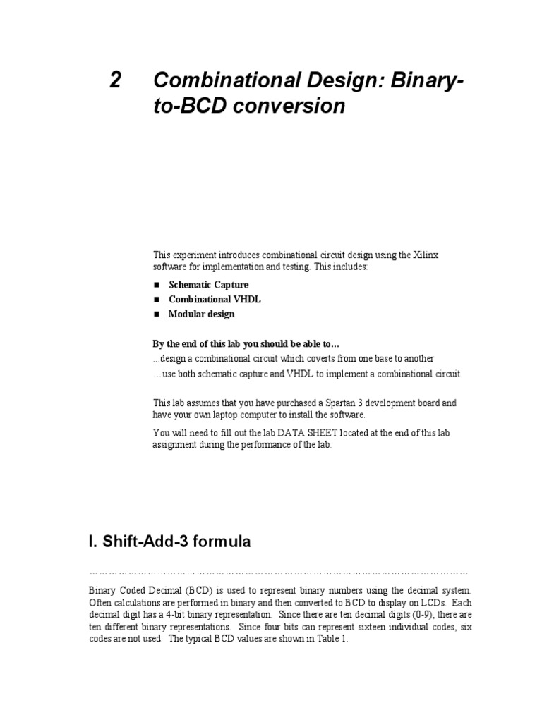 Combinational Design: Binary-to-BCD Conversion: I. Shift-Add-3 Formula ...