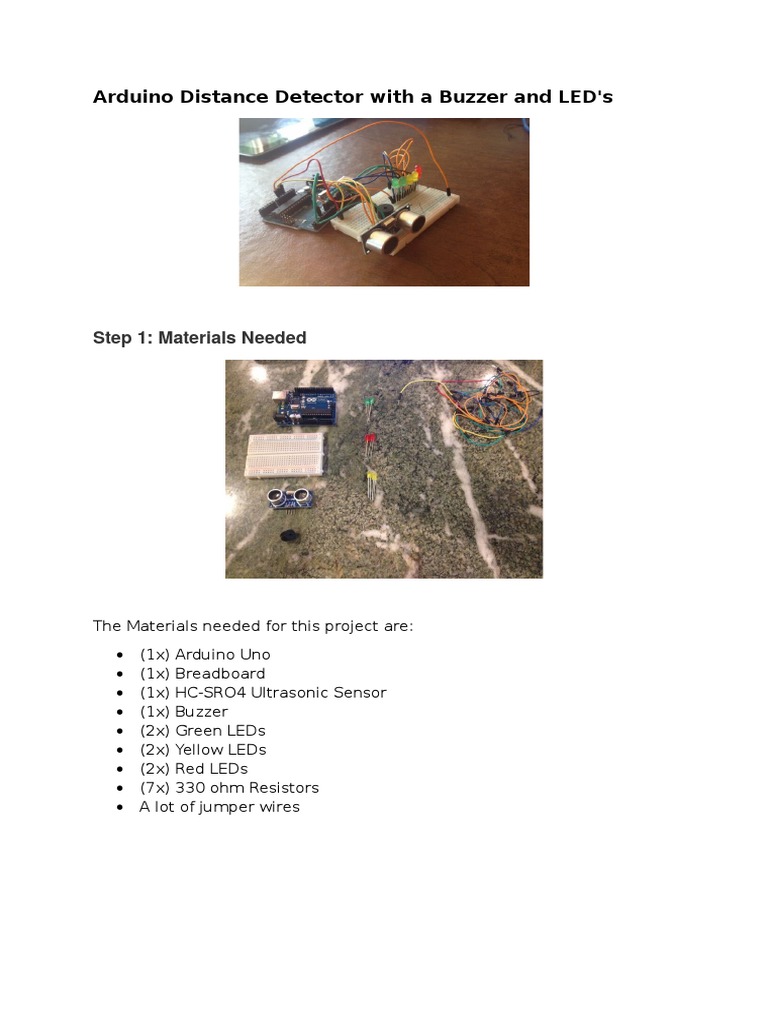 Arduino Distance Detector With A Buzzer And Led Pdf Arduino Equipment
