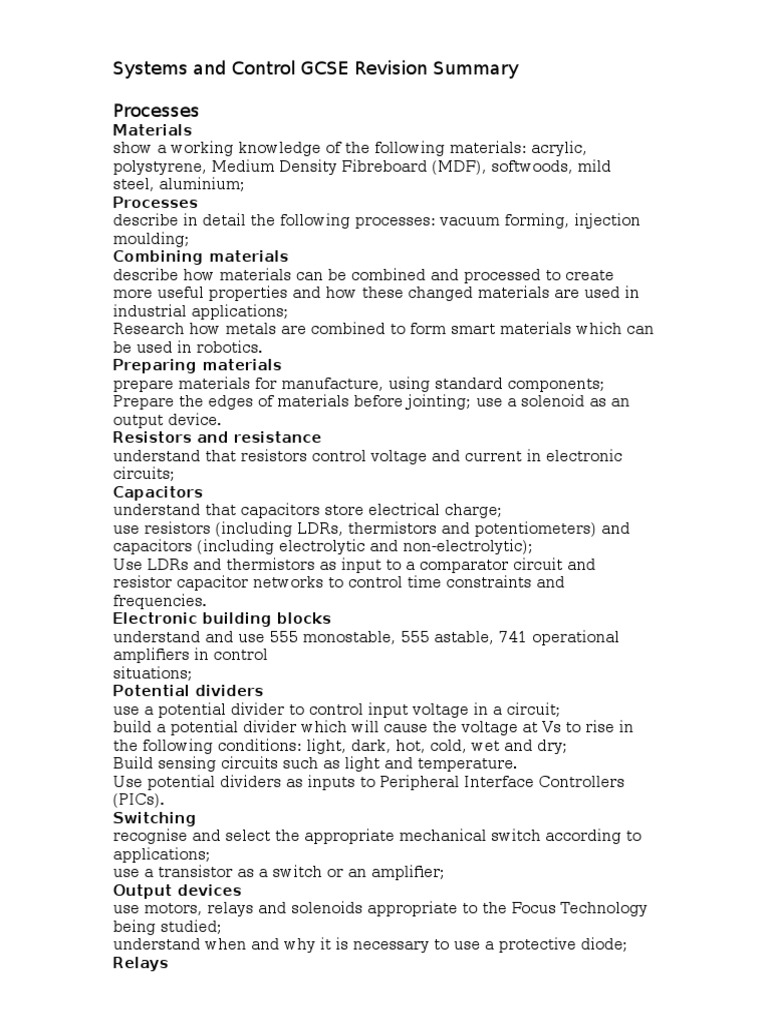 GCSE Systems and Control Revision Guide | PDF | Electronic Circuits | Relay