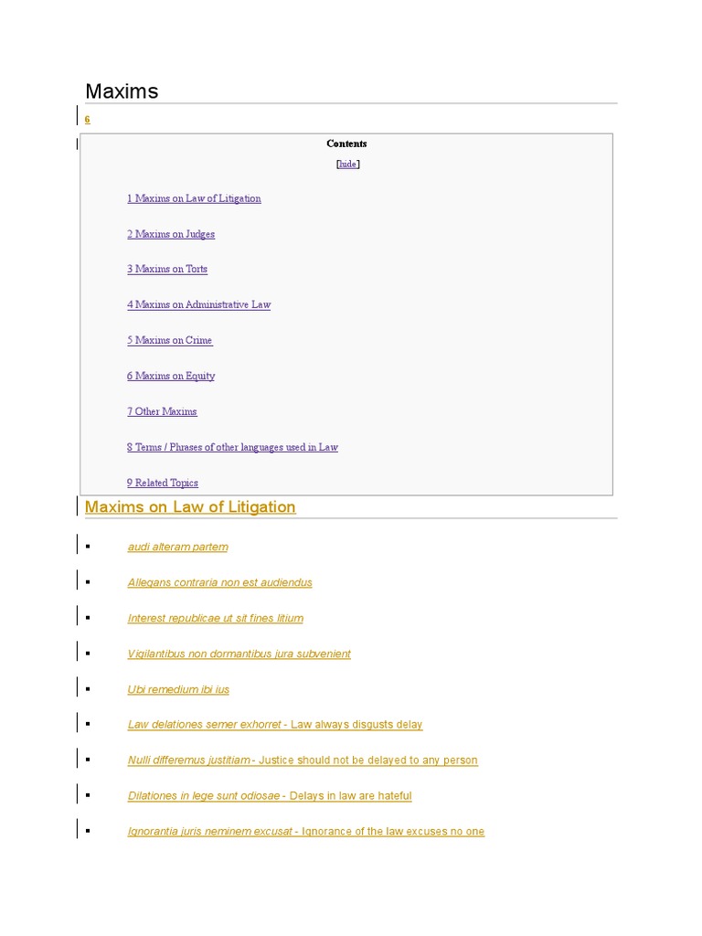 Maxims: Maxims On Law of Litigation | Download Free PDF | Equity (Law ...