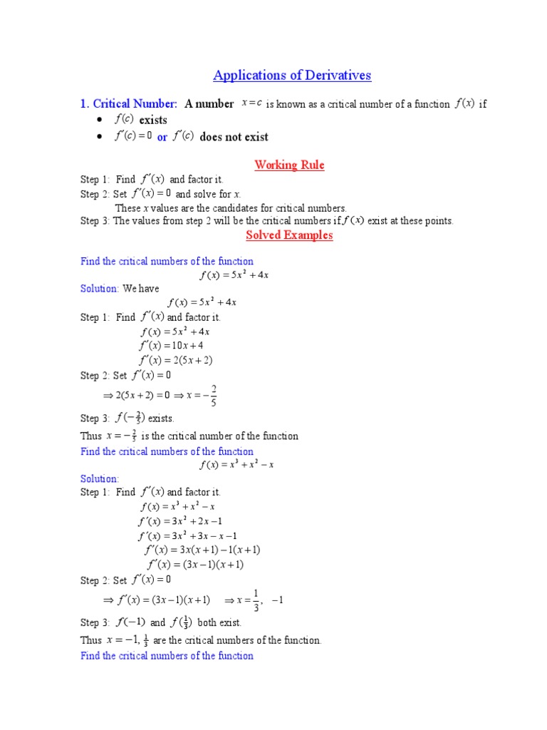 Applications of Derivatives Explained | PDF | Maxima And Minima ...