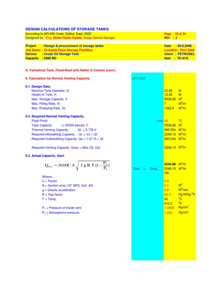 Storage Tank Normal Venting Capacity Calculations | PDF
