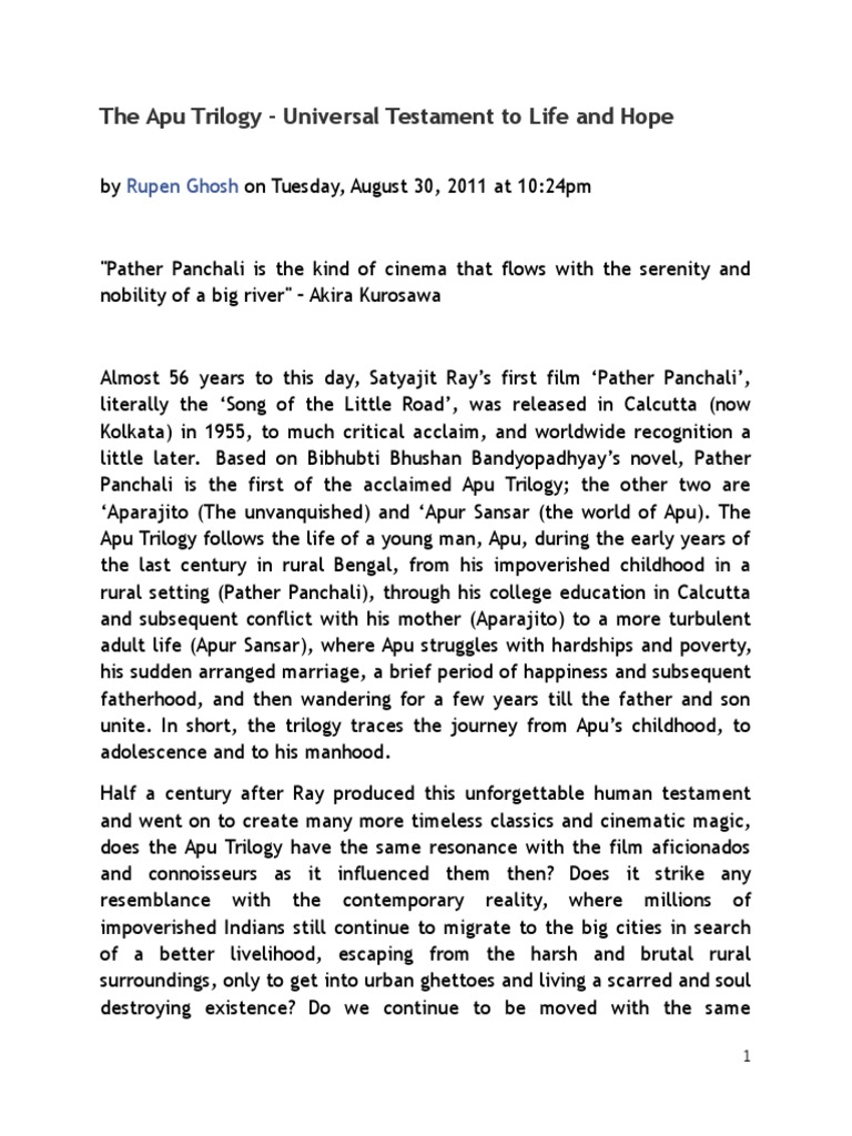 The Apu Trilogy by Rupen Ghosh | PDF