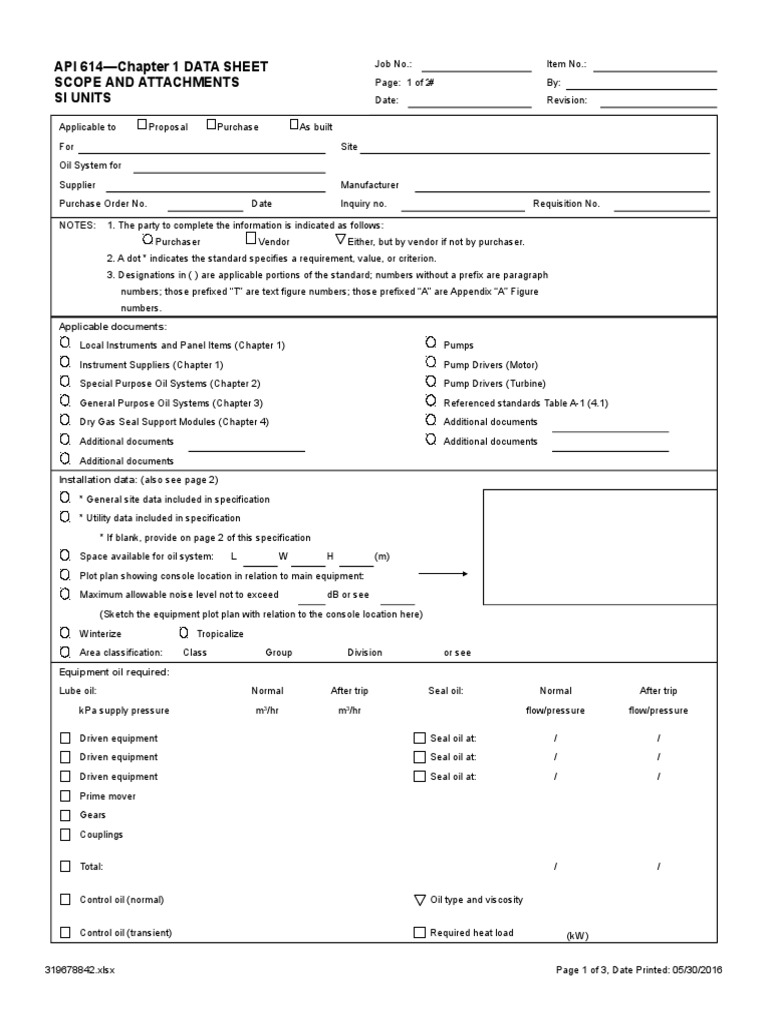 API 614-Chapter 1 DATA SHEET Scope and Attachments Si Units: Applicable ...