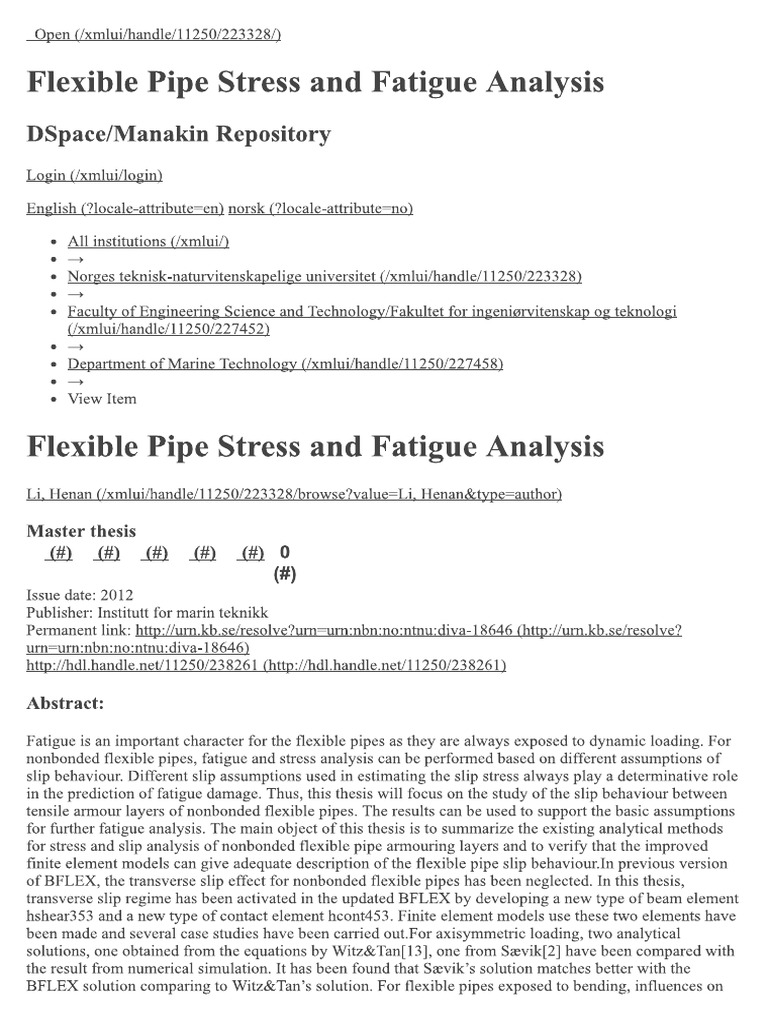 Flexible Pipe Stress and Fatigue Analysis PDF | PDF