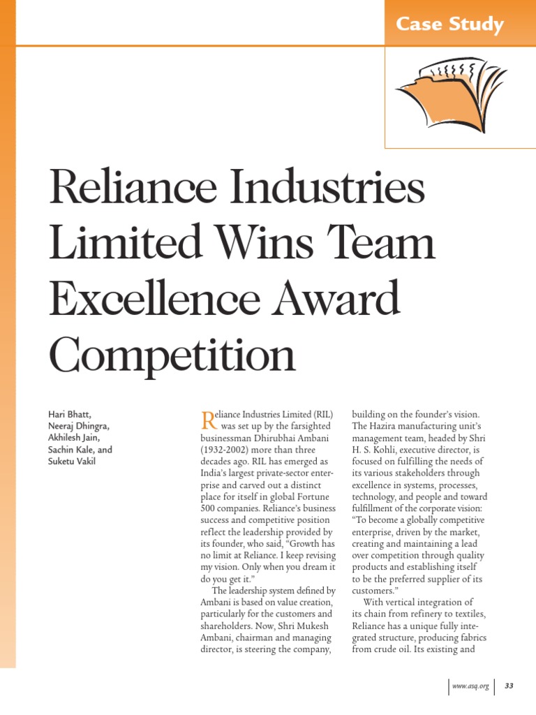 Case Study Reliance Industries Limited Wins Team Excellence Award Competition 1233527642586741 2 ...